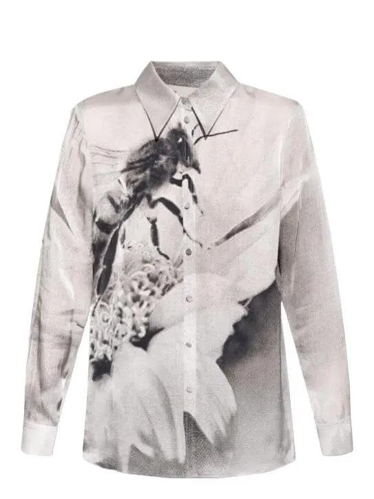 Tory Burch Graphic Print Long Sleeve Shirt - Grey