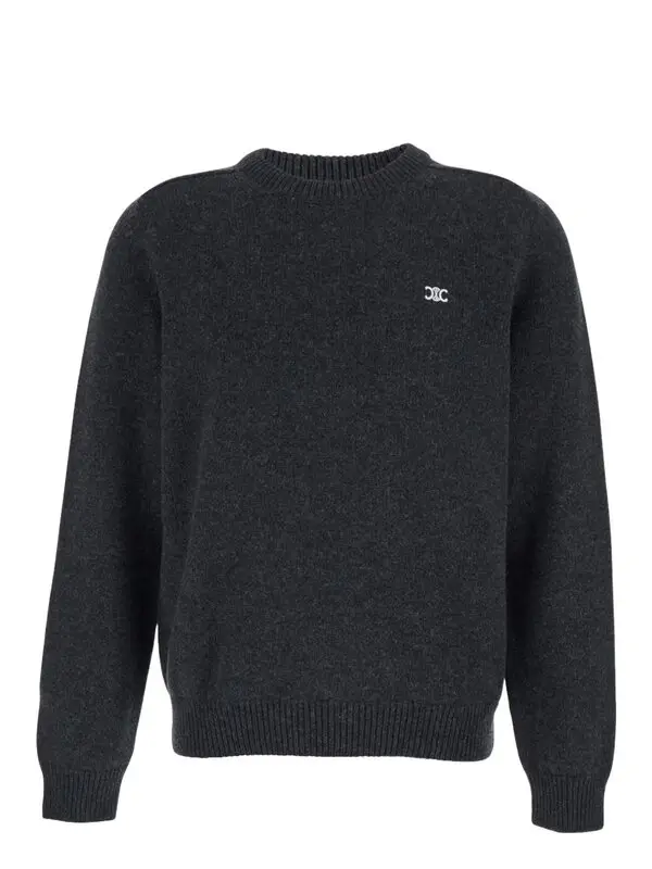 Celine Triomphe Crew Neck Sweater In Wool And Cashmere - Anthracite Color