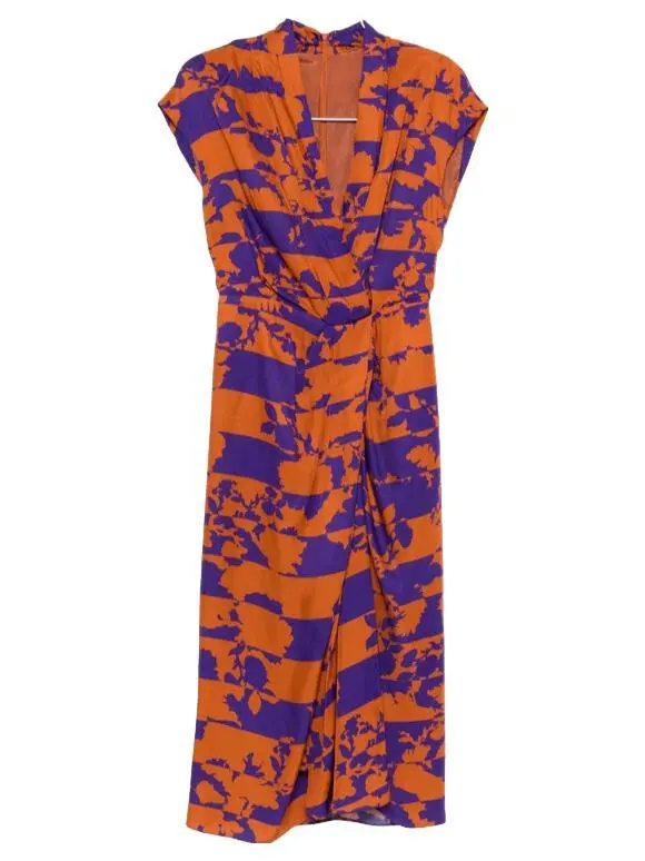 Dries Van Noten Short Sleeve Printed V-neck Midi Dress - No