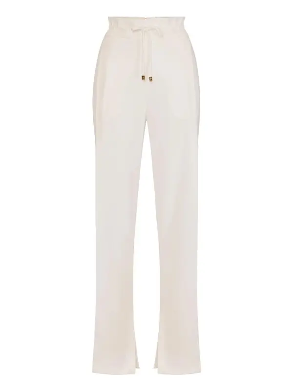 Elisabetta Franchi Lightweight Crepe Trousers With Decorative Drawstring - Ivory
