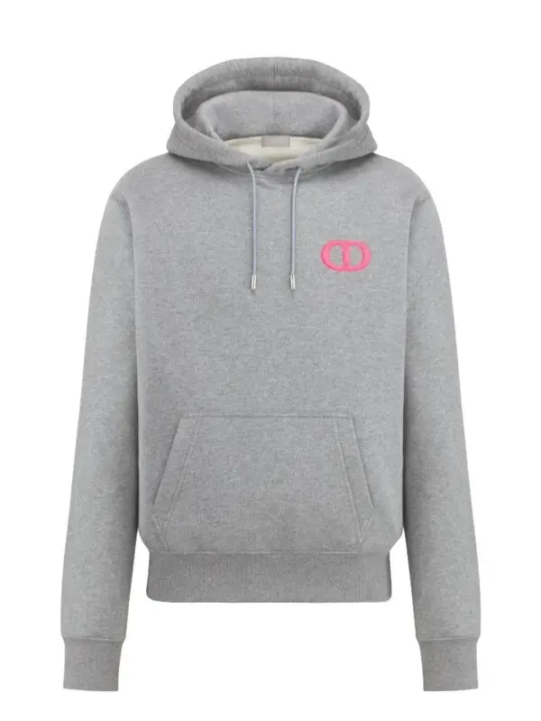Dior Logo Embroidered Drawstring Hoodie - Grey