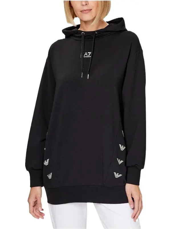 EA7 Logo-print Long-sleeve Hoodie - Black