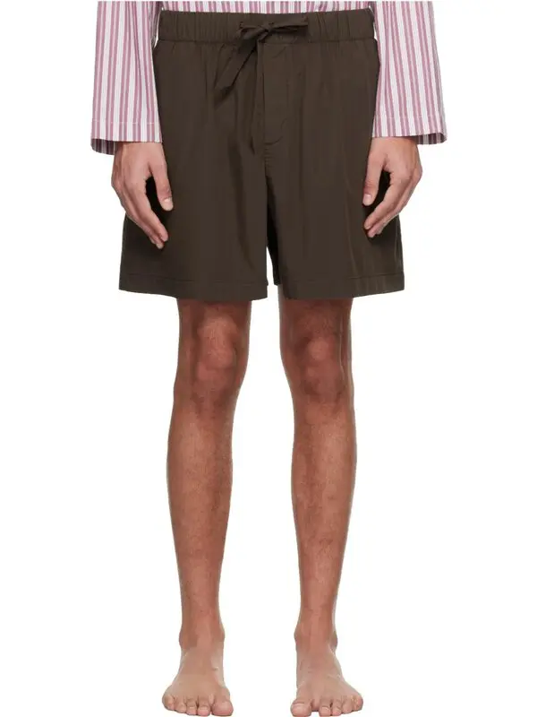 TEKLA Drawstring Pajama Shorts - Brown