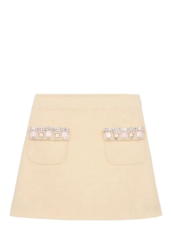 Celine Embroidered Mini Skirt In Bouclette - Vanilla