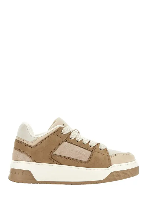 Hogan Round-toe Lace-up Sneakers - Brown And Beige