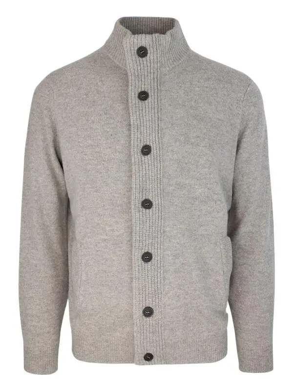 Barbour High-neck Wool Cardigan With Patchwork Detail - Stone