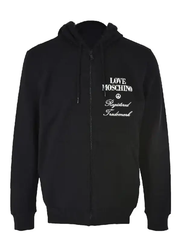 Moschino Printed Casual Jacket With Long Sleeves And Front Zipper - Black