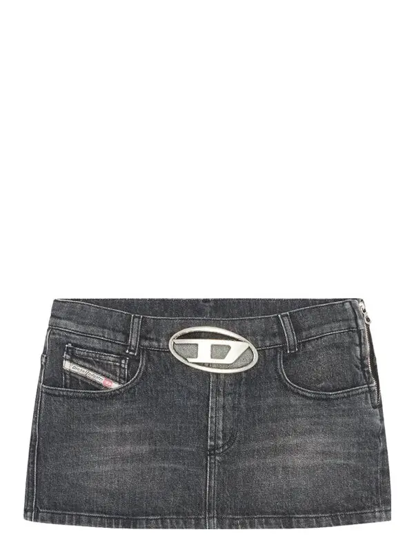 DIESEL® Logo Detailed Cut-out Denim Skirt - Black