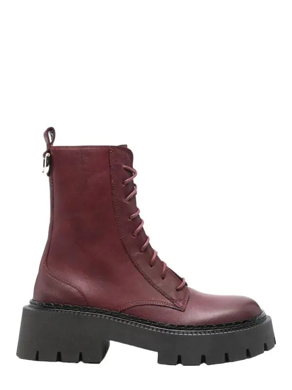 VIC MATIE Round Toe Lace-up Block Heel Boots - Purple