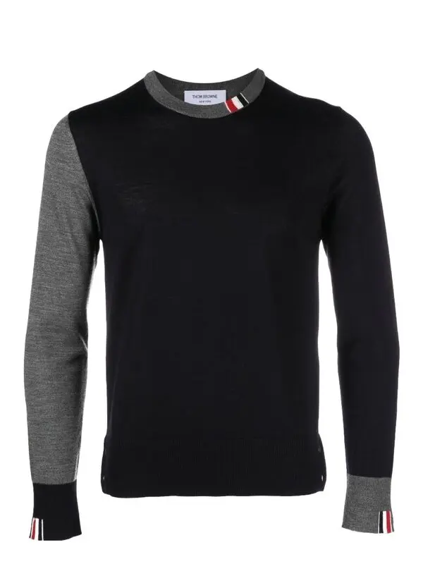 Thom Browne Rwb Paneled Long Sleeve Sweater - Navy Blue