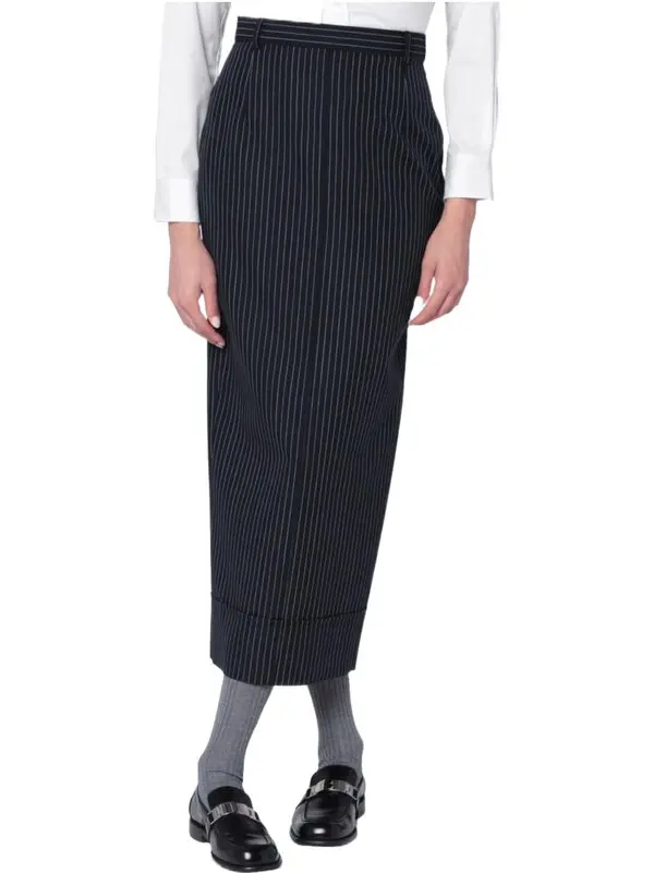 Thom Browne Pinstriped Pencil Midi Skirt - Blue