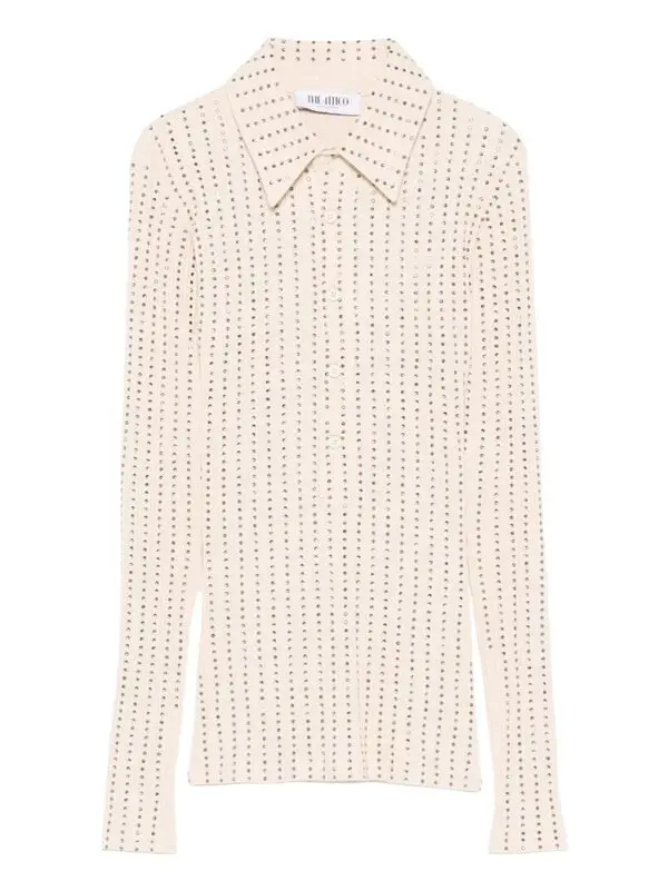 Attico Embellished Long-sleeve Polo Shirt - White