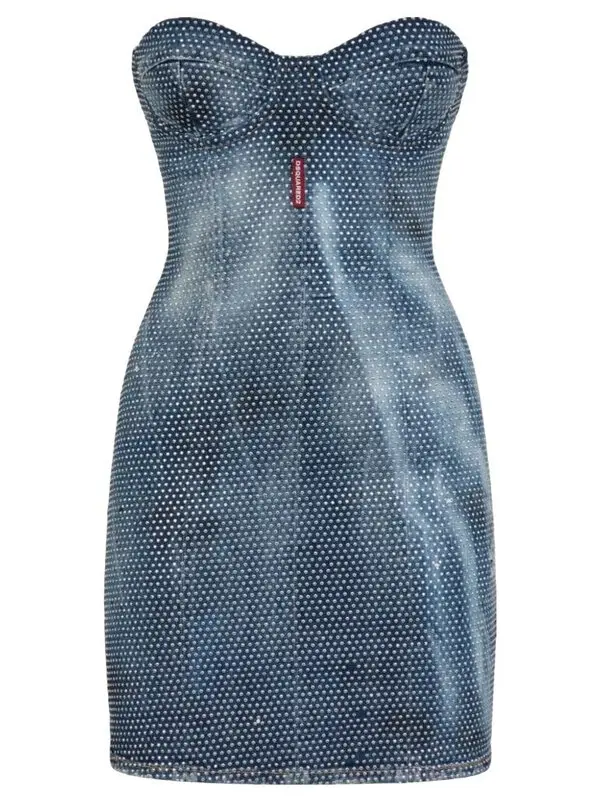 Dsquared2 Embellished Denim Bustier Mini Dress - Blue