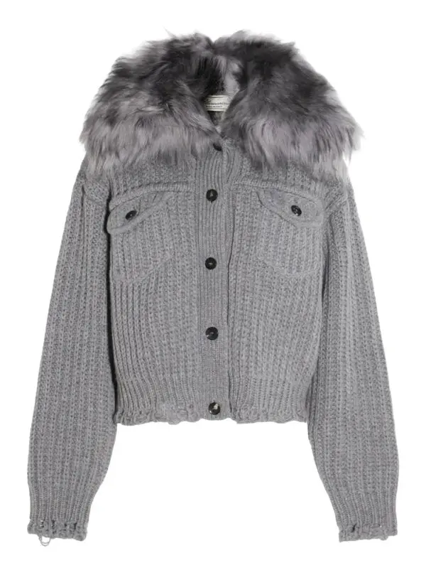 Blumarine Fur Insert Knit Cardigan - Grey