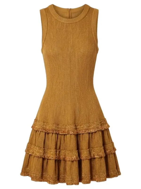 Alaïa Sleeveless Ruffled Hem Dress - Brown