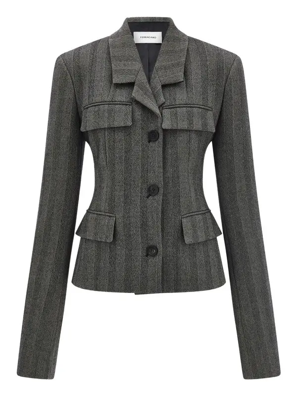FERRAGAMO Single-breasted Blazer - Black/sand