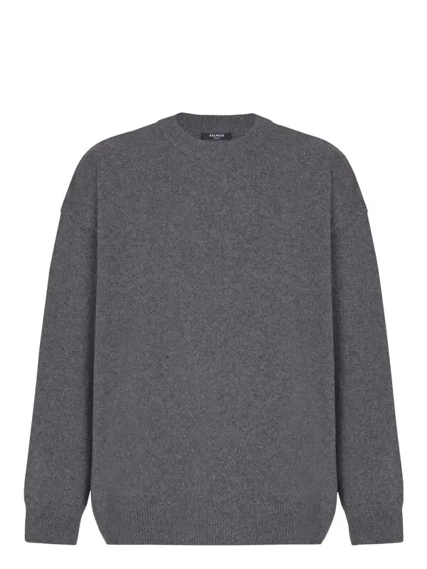 Balmain Logo Patch Crewneck Knit Sweater - Grey