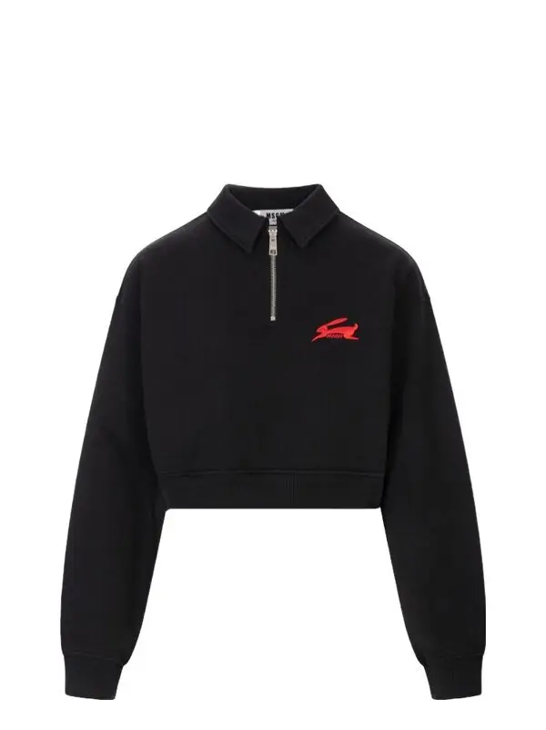 MSGM Cropped Sweatshirt With Rabbit Embroidery - Black