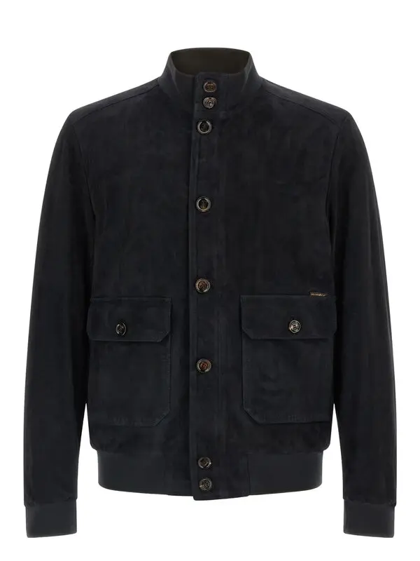 MOORER Carlos Suede Bomber Jacket - Black
