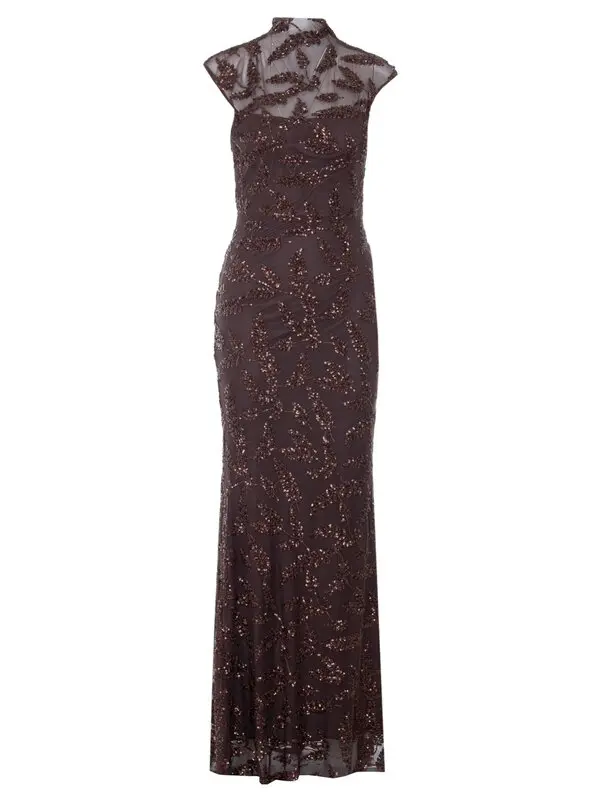ANIYE BY Sequined Embroidered Sheer Gown With Open Back - Black