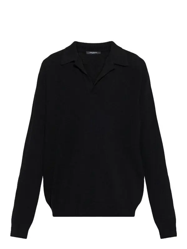 Balmain Collared Knit Long-sleeve Sweater - Black
