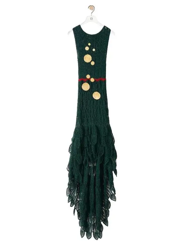 Loewe Sleeveless Hand-crochet Maxi Dress With Asymmetrical Hem - Green