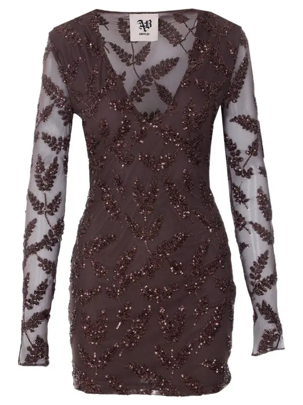 ANIYE BY Sequined Sheer V-neck Mini Dress - Black