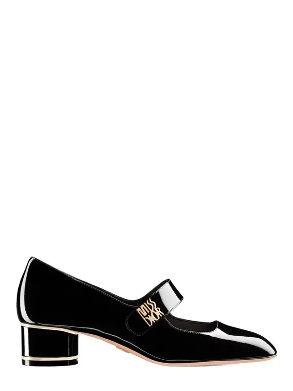 Dior Patent Leather Mary Jane Pumps With Logo Detail - Black