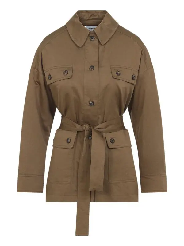 YVES SALOMON Belted Linen Shirt Jacket - Brown