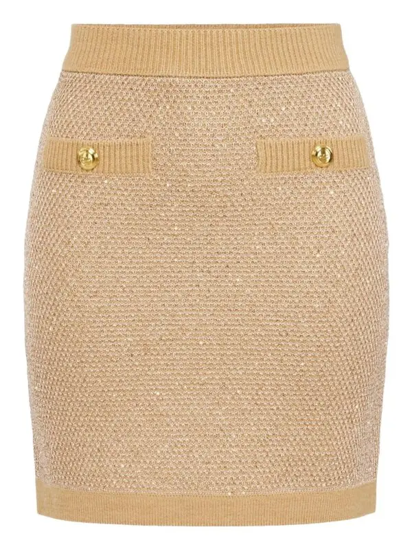Elisabetta Franchi Sequined Knit Skirt - Nude