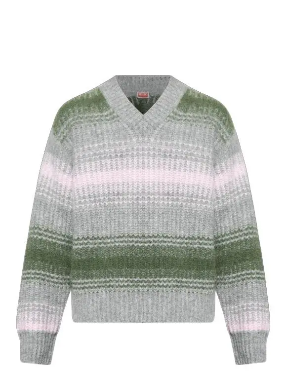 Kenzo Striped V-neck Jumper - Gray