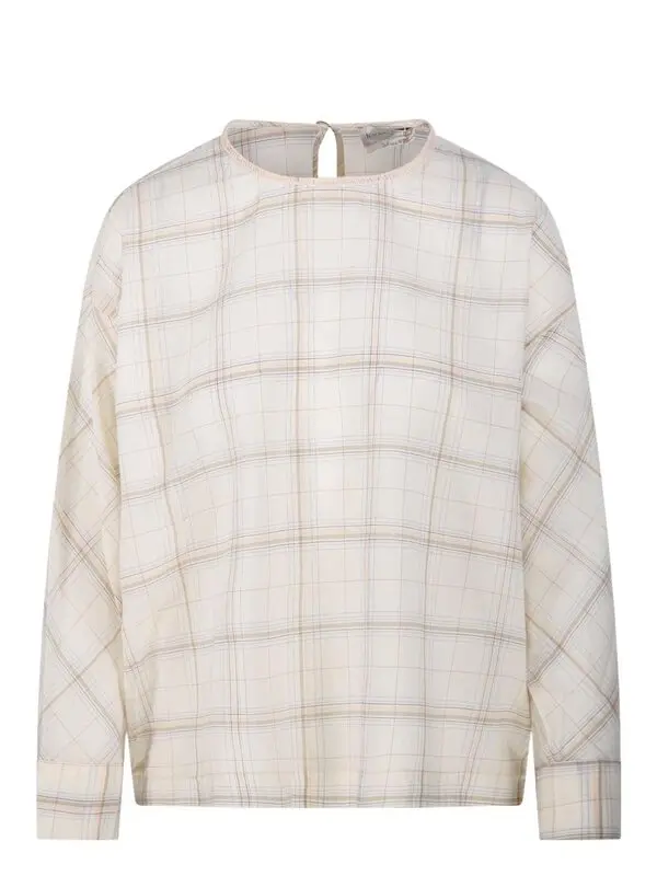 FORTE_FORTE Checked Long Sleeve Top - White
