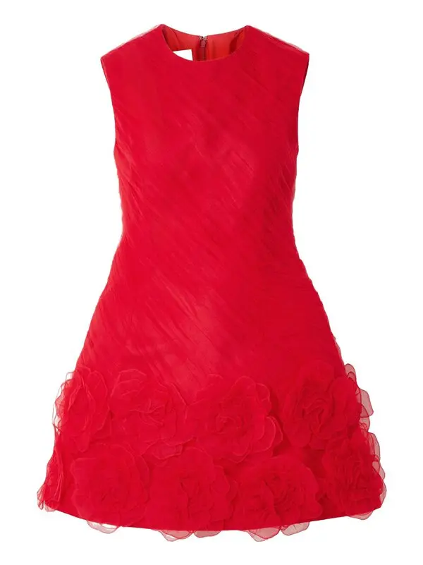 Valentino Garavani Sleeveless Dress With Floral Appliqu - Red