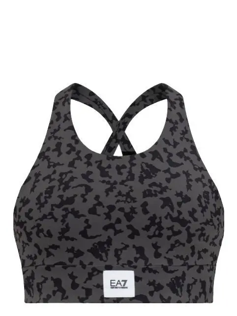 EA7 Leopard Print Cross-back Top - Grey