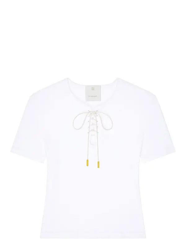 Givenchy Slim Fit T-shirt In Cotton With Laces And 4g Detail - White