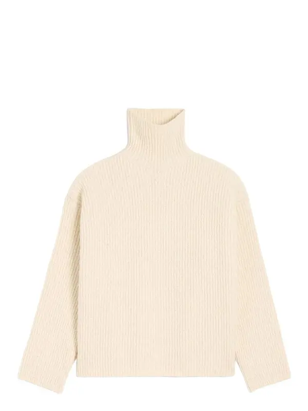 Ami Funnel Neck Ribbed Wool Sweater - Ivory