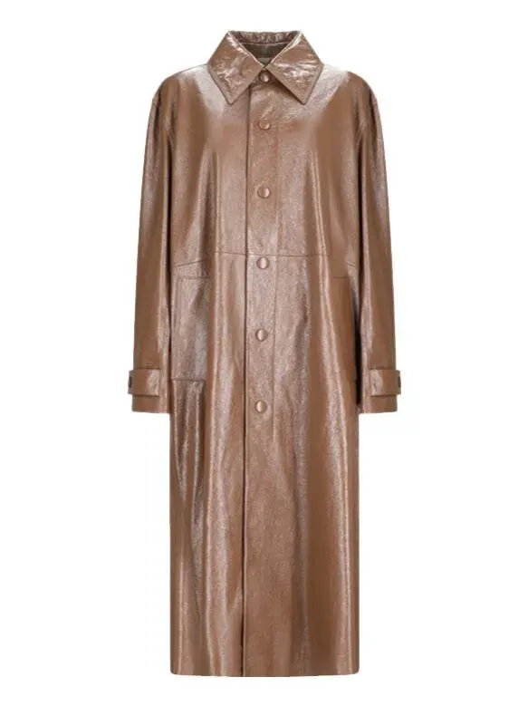 JIL SANDER Buttoned Leather Coat - Brown