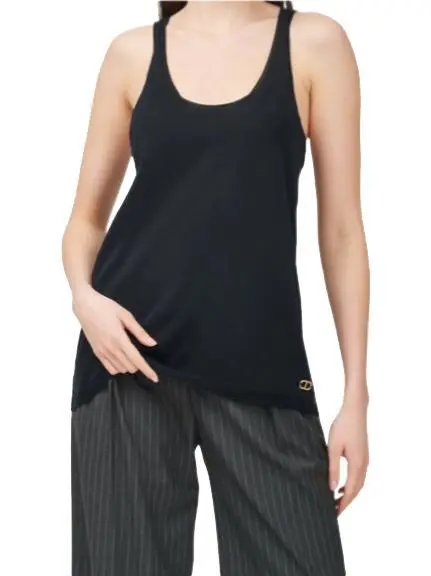TWINSET Sleeveless Racer-back Logo Top - Black
