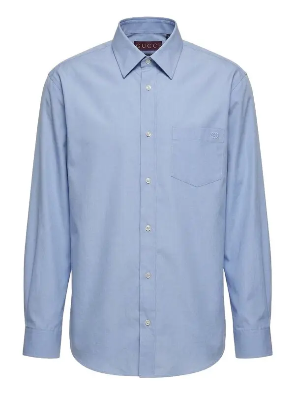 Gucci Gg Logo Long Sleeved Shirt - Blue