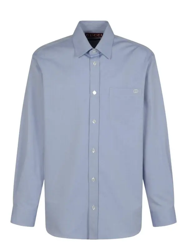 Gucci Gg Logo Long Sleeved Shirt - Blue