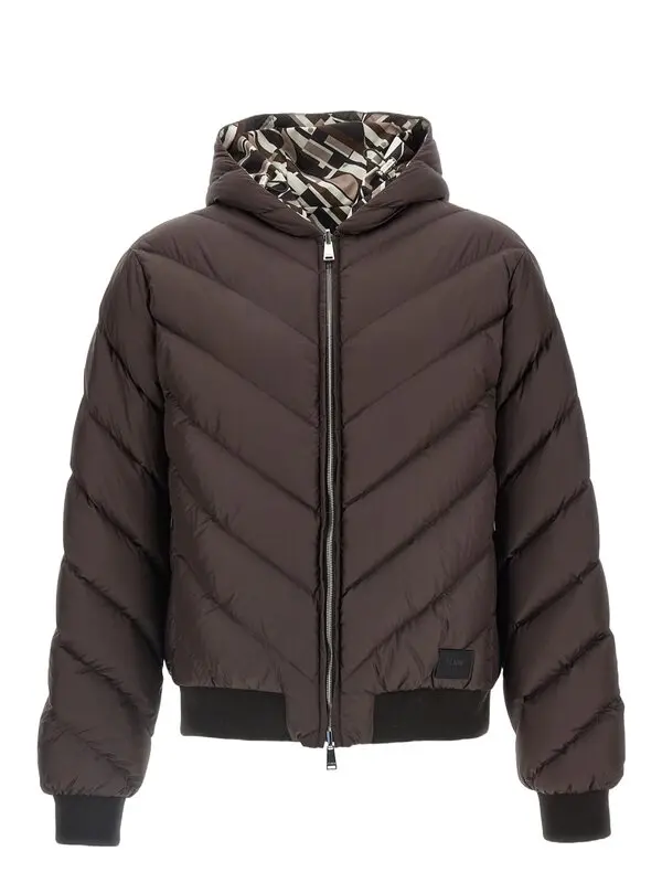 Fendi Quilted Hooded Reversible Down Jacket - Beige