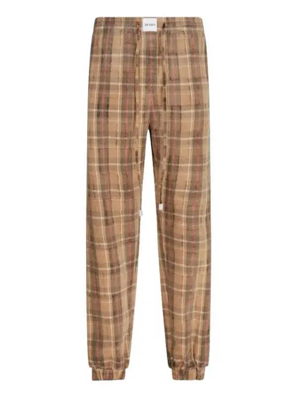 Attico Plaid Elasticated Waist Drawstring Trousers - Beige And Black