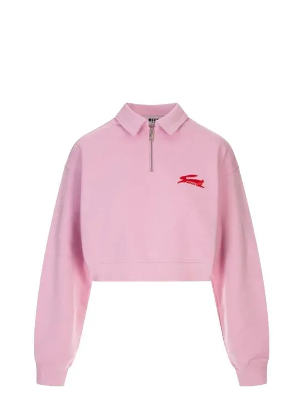 MSGM Cropped Sweatshirt With Rabbit Embroidery - Pink