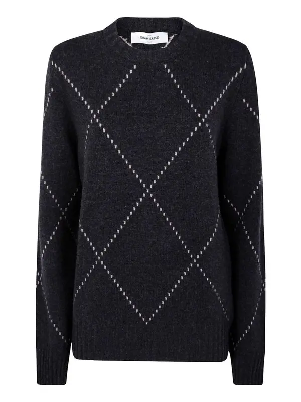GRAN SASSO Diamond-pattern Wool Sweater - Black