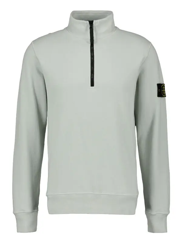 Stone Island Semi-zipper Sweater With Compass Logo - Pearl Gray