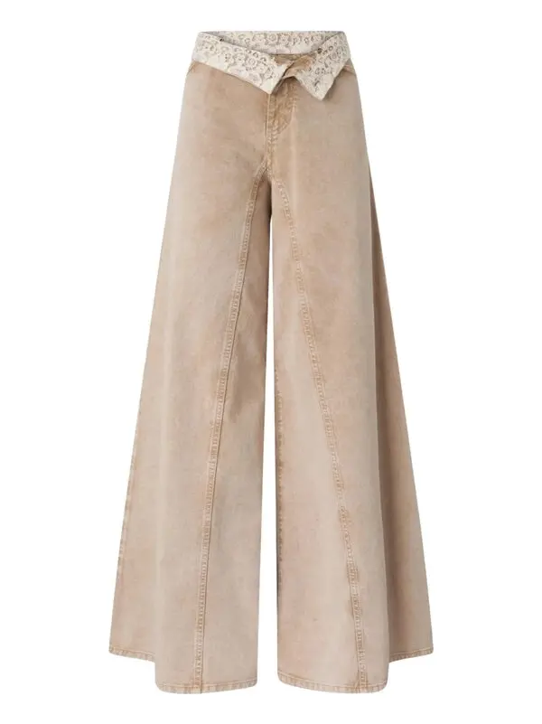 Pinko Winona Wide Leg Jeans With Lace Detail - Light Brown