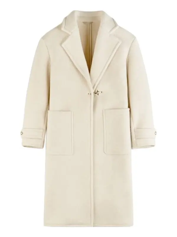 FAY Notched Lapel Coat With Metal Button Cuffs - White