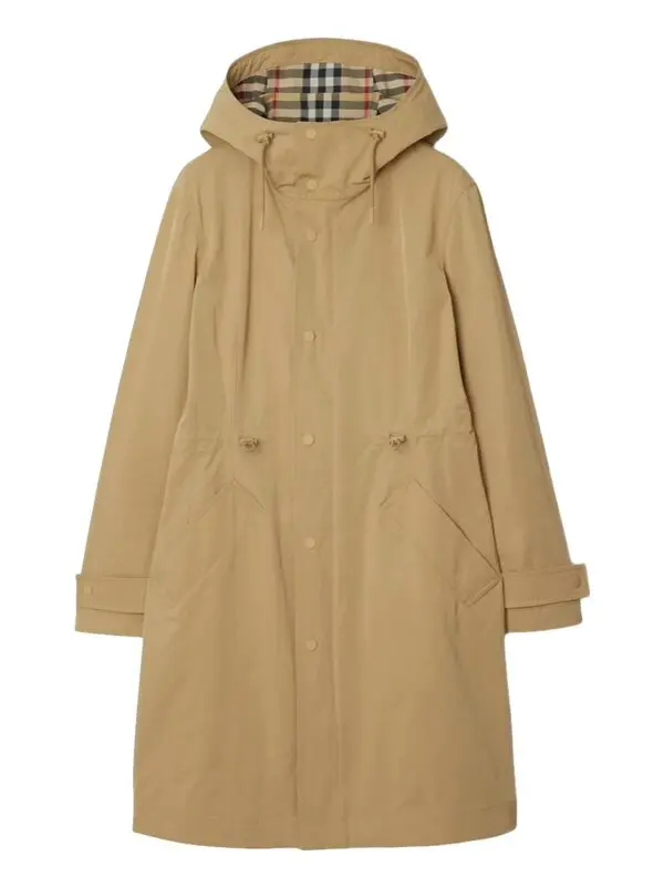 Burberry Hooded Parka With Plaid Lining - Flaxen