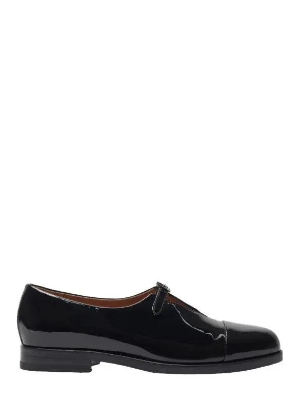 SCAROSSO Vittoria Patent Leather Monk Strap Shoes With Strass Buckle - Black