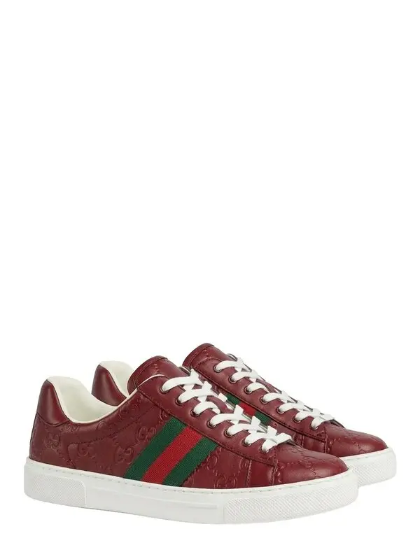 Gucci Embossed Web Detailed Ace Sneakers - Red